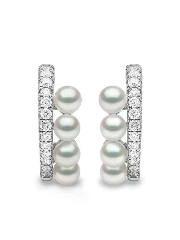 Yoko London 18kt White Gold Akoya Pearl And Diamond Hoop Earrings - Silver
