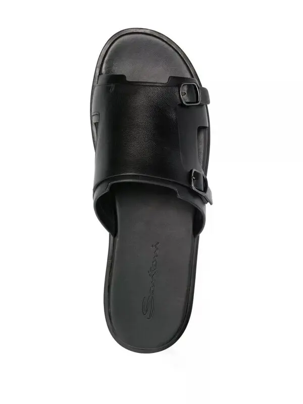 Santoni Double-buckle Leather Sandals - Black