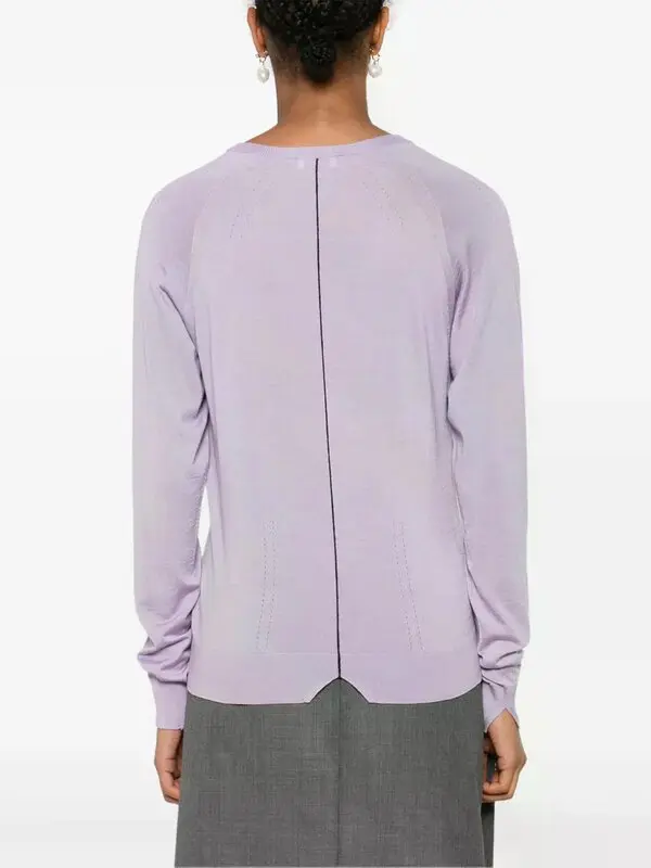 LANVIN Pointelle Trim V-neck Fine Knit Sweater - Purple