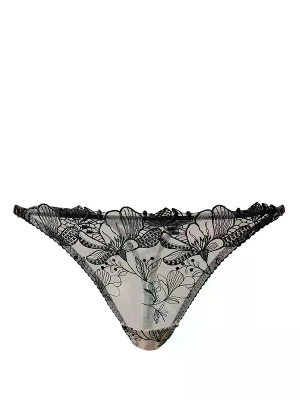 TWINSET Embroidered Tulle Thong - Black