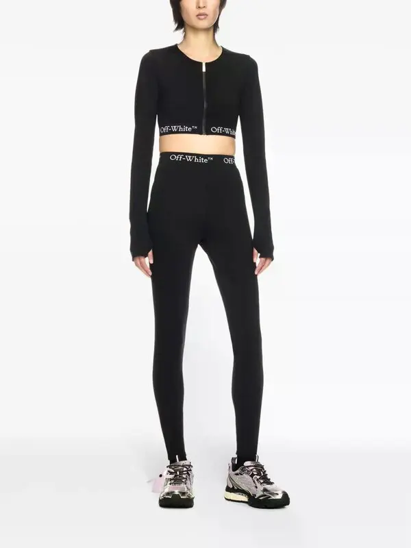 Off-White Cropped Zip-up Top With Logo Band