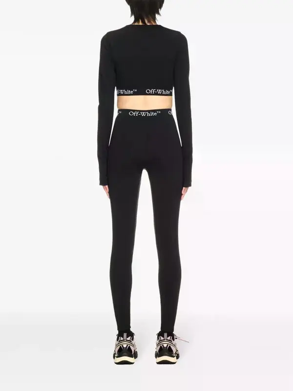 Off-White Cropped Zip-up Top With Logo Band