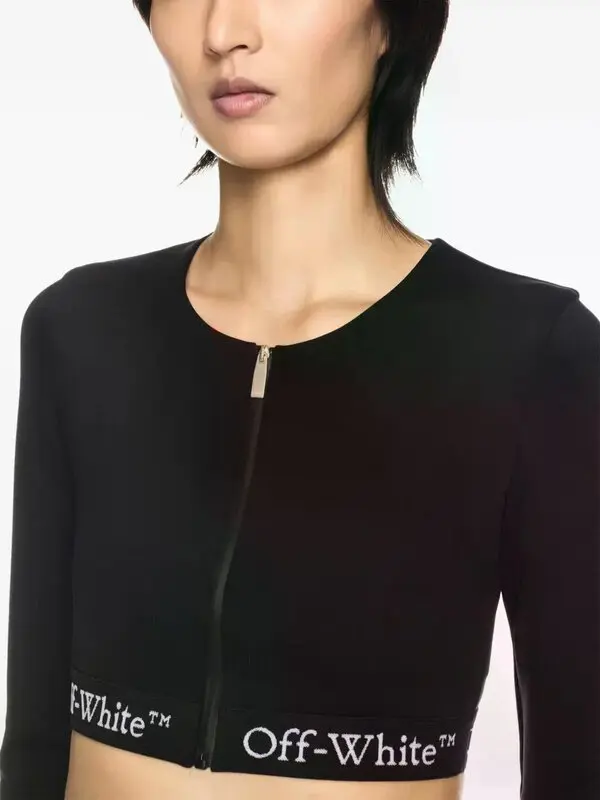 Off-White Cropped Zip-up Top With Logo Band