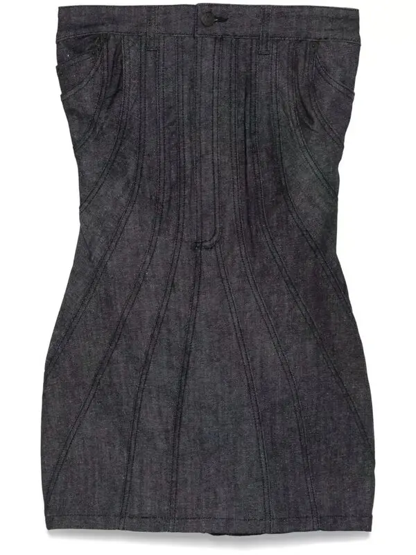 MUGLER Strapless Denim Mini Dress - Black