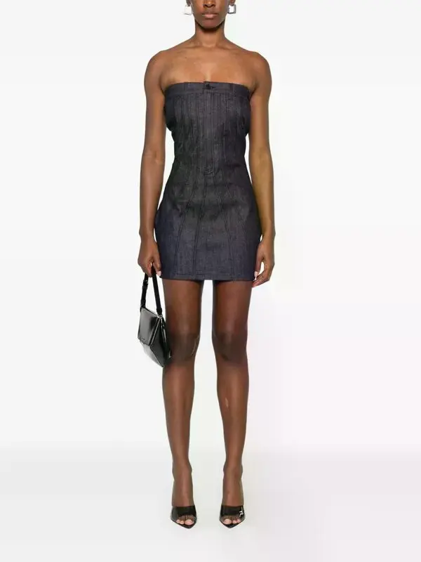 MUGLER Strapless Denim Mini Dress - Black