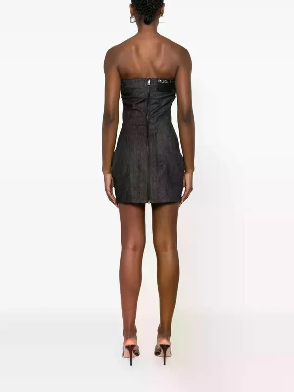 MUGLER Strapless Denim Mini Dress - Black