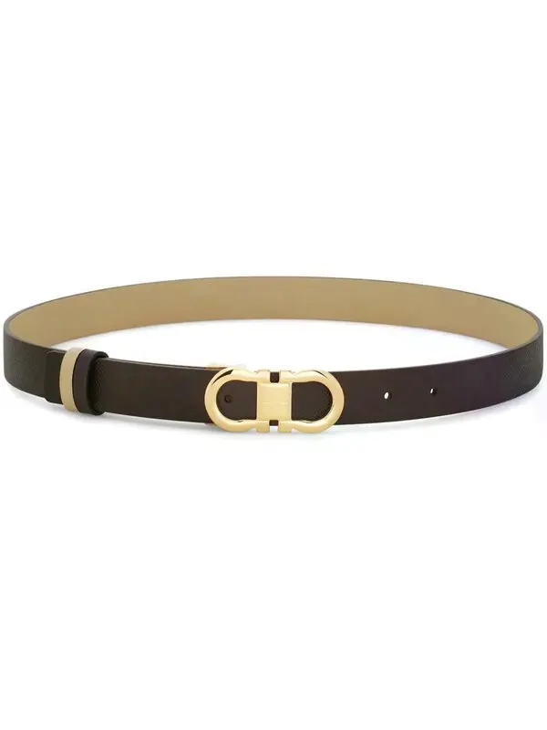 FERRAGAMO Gancini Hammered Leather Belt - Brown