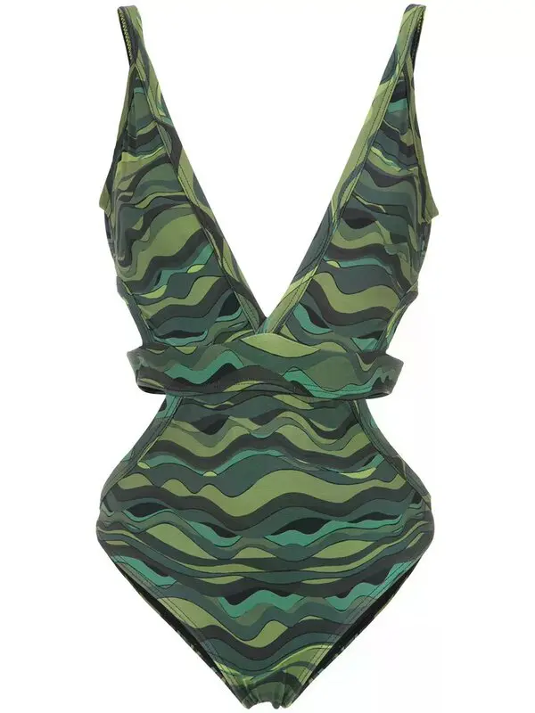 AMIR SLAMA Wave Print Swimsuit - Green