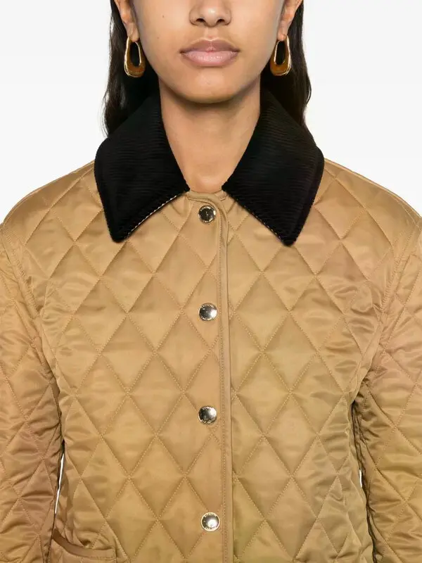 Burberry Quilted Jacket With Corduroy Collar - Brown