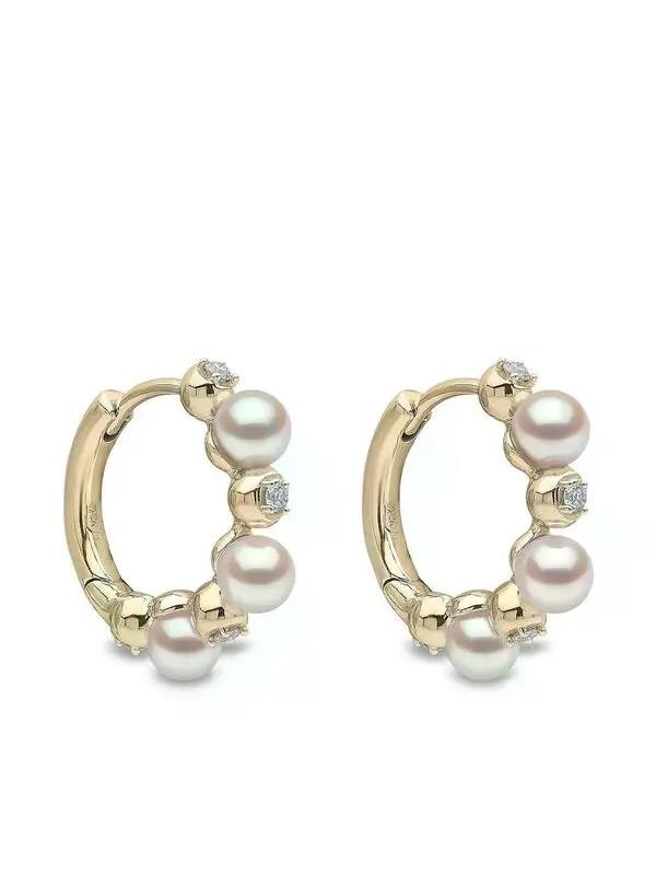 Yoko London 18kt Yellow Akoya Pearl And Diamond Hoop Earrings - Gold