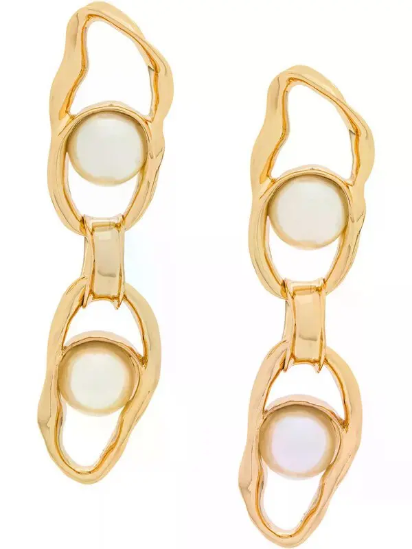 COUP DE COEUR Liquid Pearl Chain Earrings - Gold