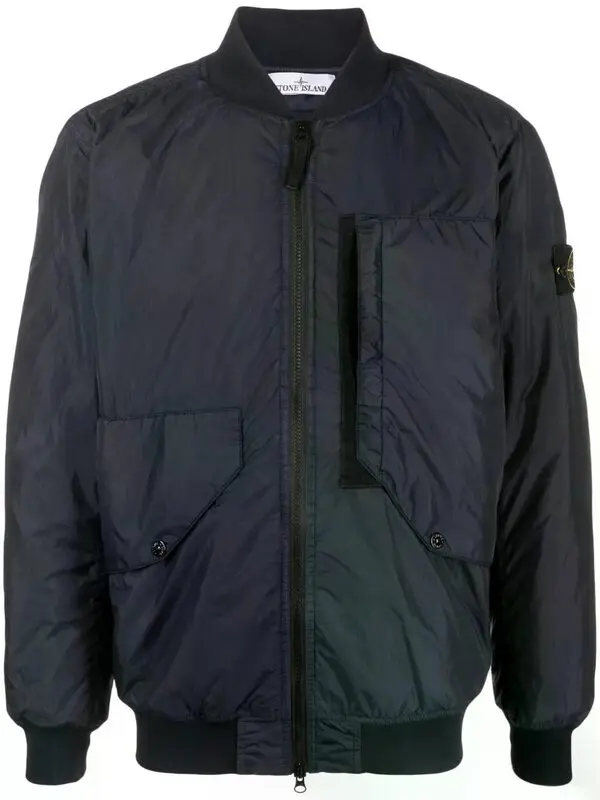 Stone Island Panelled Bomber Jacket With Compass Badge - Blue