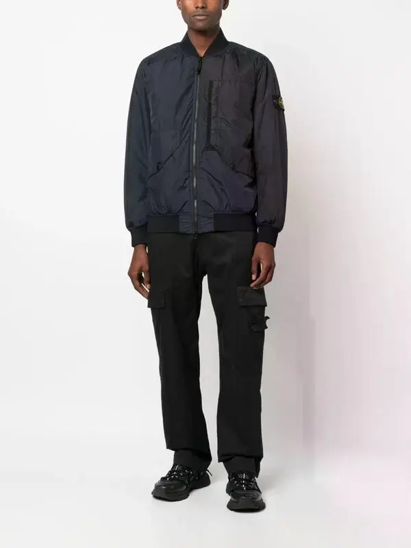 Stone Island Panelled Bomber Jacket With Compass Badge - Blue