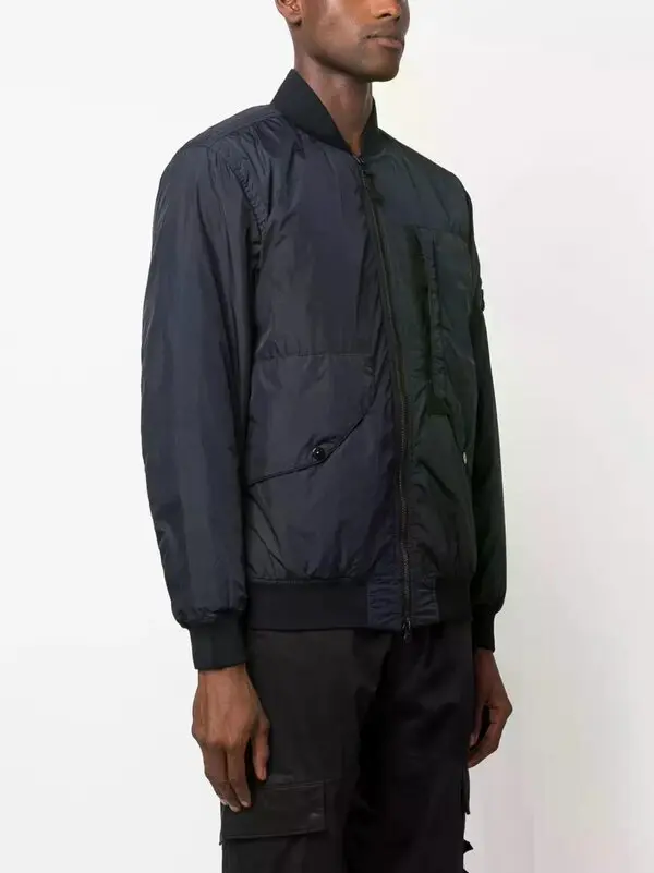 Stone Island Panelled Bomber Jacket With Compass Badge - Blue