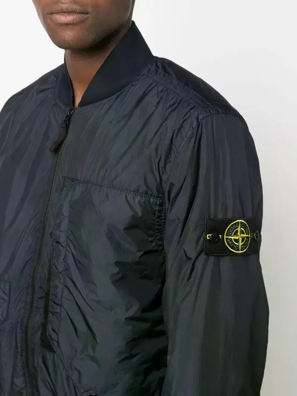 Stone Island Panelled Bomber Jacket With Compass Badge - Blue