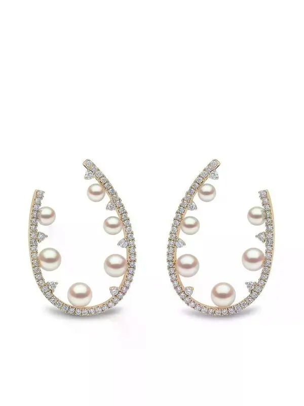 Yoko London 18kt Yellow Diamond And Akoya Pearl Hoop Earrings - Gold