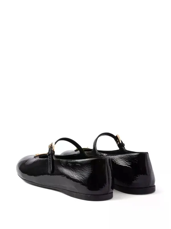 Prada Naplak Patent Leather Ballerinas With Buckle Detail - Black