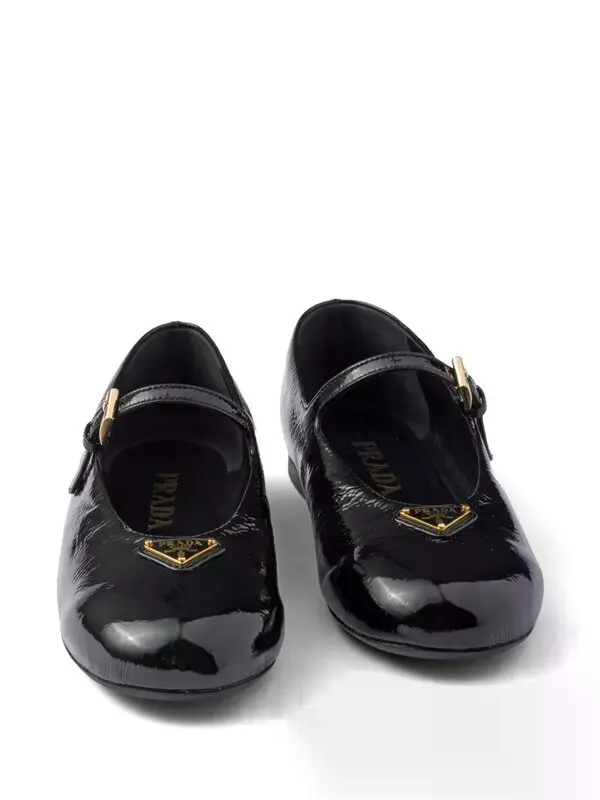 Prada Naplak Patent Leather Ballerinas With Buckle Detail - Black