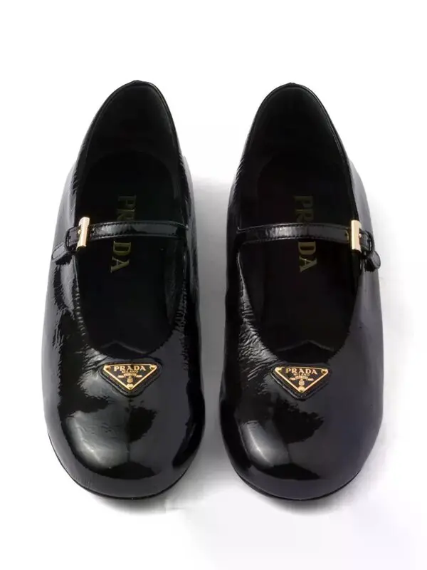 Prada Naplak Patent Leather Ballerinas With Buckle Detail - Black