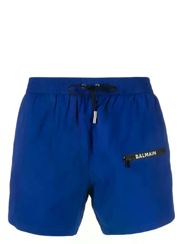 Balmain Logo-print Swim Shorts - Blue