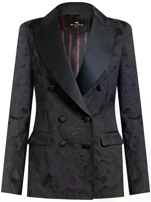 Etro Double-breasted Jacquard Blazer - Black