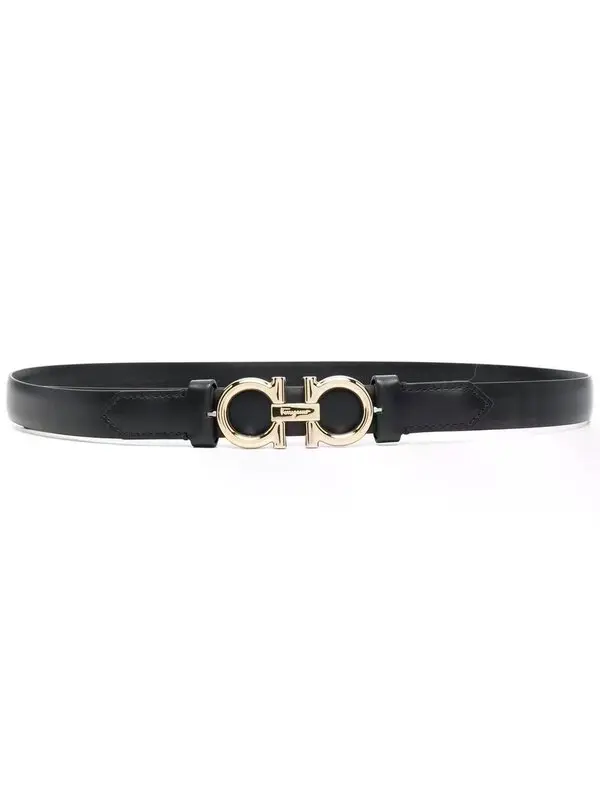 FERRAGAMO Gancini Buckle Leather Belt - Black