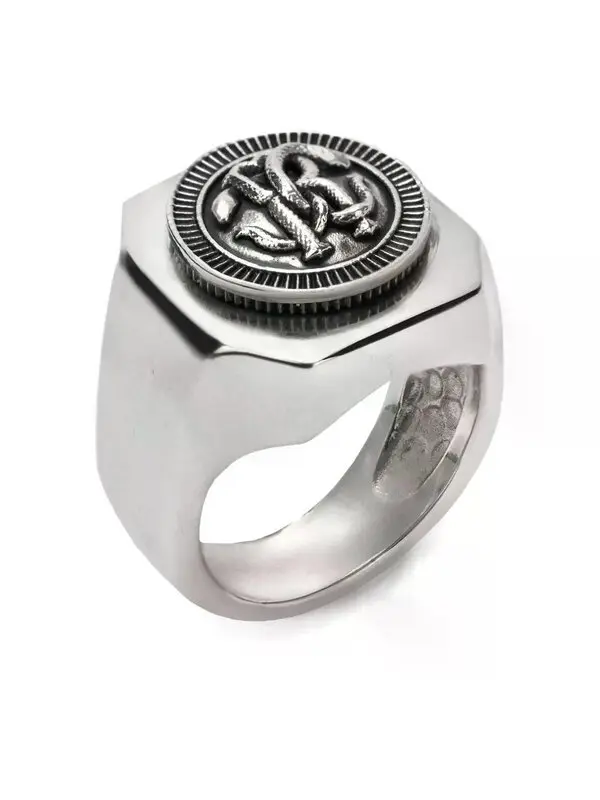 Roberto Cavalli Embossed Hexagonal Signet Ring