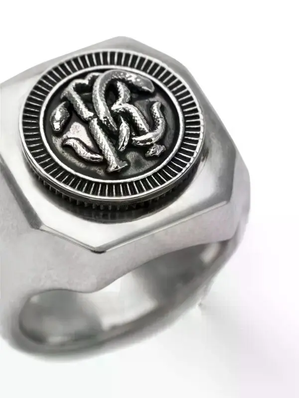 Roberto Cavalli Embossed Hexagonal Signet Ring
