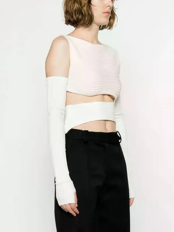 ANDREĀDAMO Asymmetric Cut-out Ribbed Knit Top - White