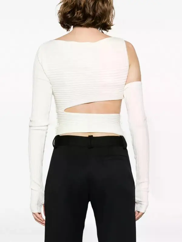 ANDREĀDAMO Asymmetric Cut-out Ribbed Knit Top - White