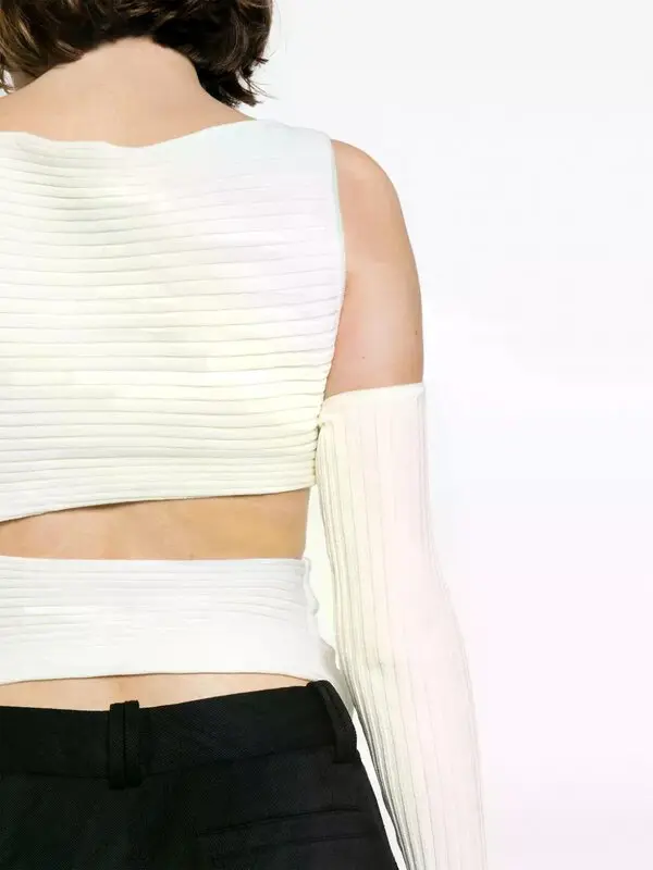 ANDREĀDAMO Asymmetric Cut-out Ribbed Knit Top - White