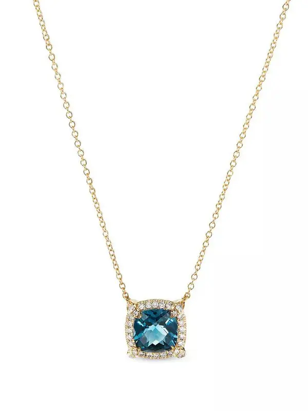 David Yurman 18kt Yellow Gold Petite Chatelaine Topaz And Diamond Necklace - Blue