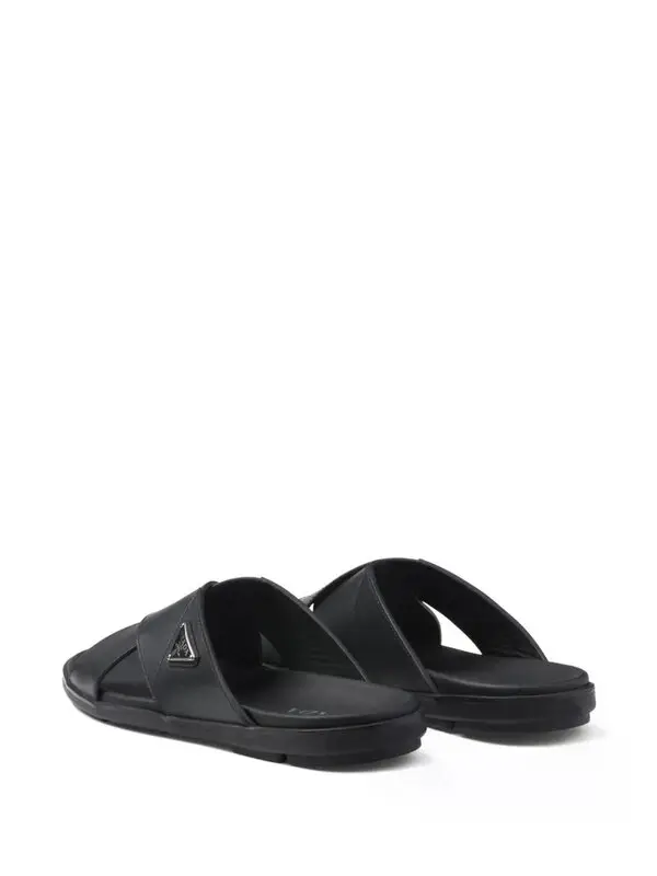 Prada Leather Crisscross Slides - Black