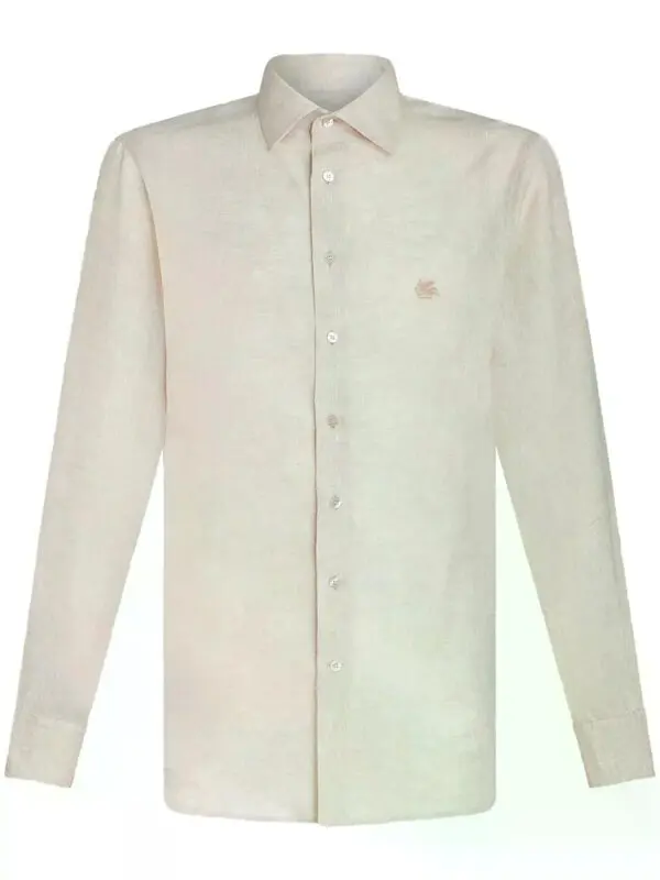 Etro Pegaso-embroidered Mélange-effect Shirt - Neutrals