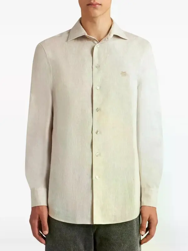 Etro Pegaso-embroidered Mélange-effect Shirt - Neutrals