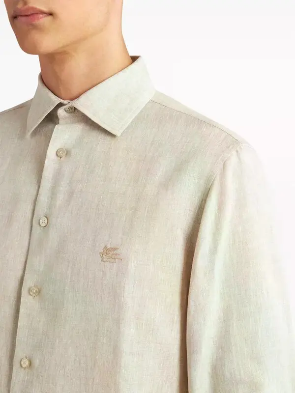 Etro Pegaso-embroidered Mélange-effect Shirt - Neutrals