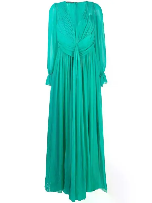 Alberta Ferretti Silk Ruched Maxi Dress