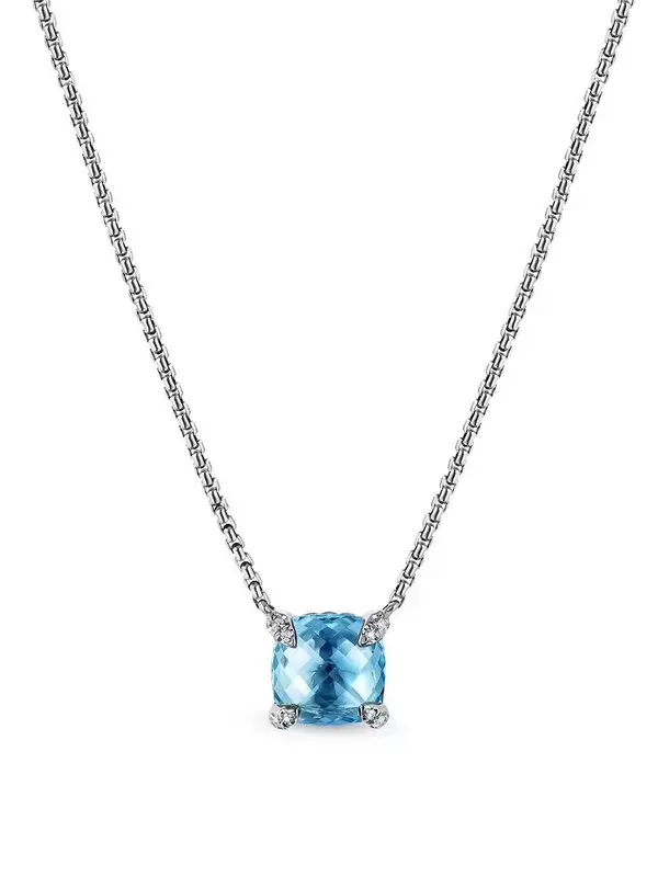 David Yurman Sterling Silver Petite Chatelaine Topaz And Diamond Necklace - Blue