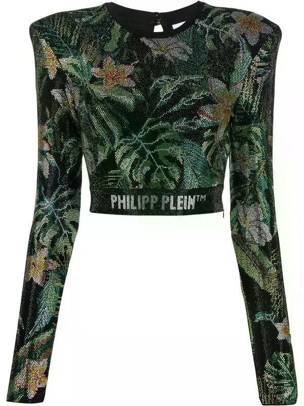 Philipp Plein Crystal-embellished Long-sleeved Top
