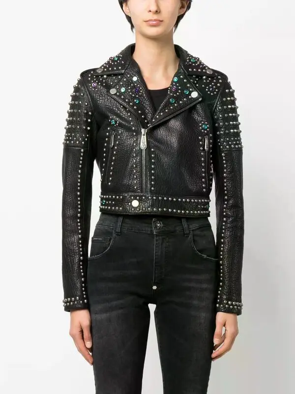 Philipp Plein Studded Leather Biker Jacket