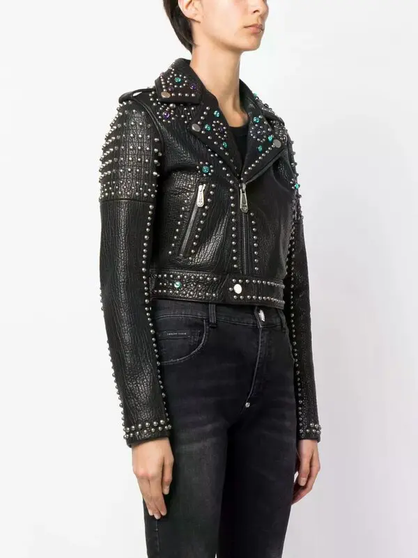 Philipp Plein Studded Leather Biker Jacket