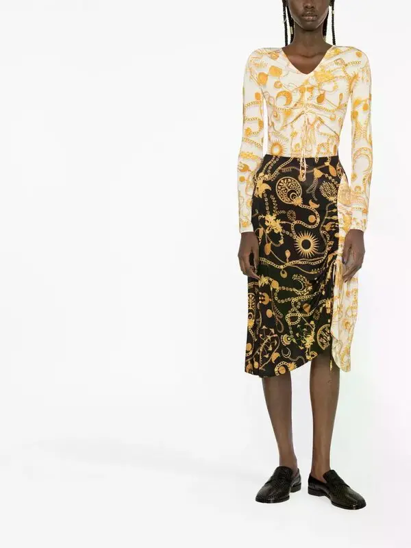 MARINE SERRE Graphic Print Long Sleeve V-neck Top