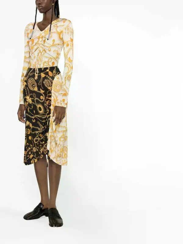 MARINE SERRE Graphic Print Long Sleeve V-neck Top