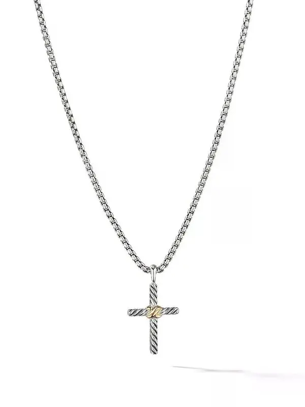 David Yurman 14kt Yellow Gold And Sterling Petite X Cross Pendant Necklace - Silver