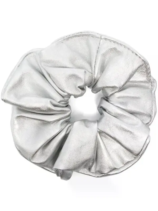 MANOKHI Metallic-finish Leather Scrunchie - Silver