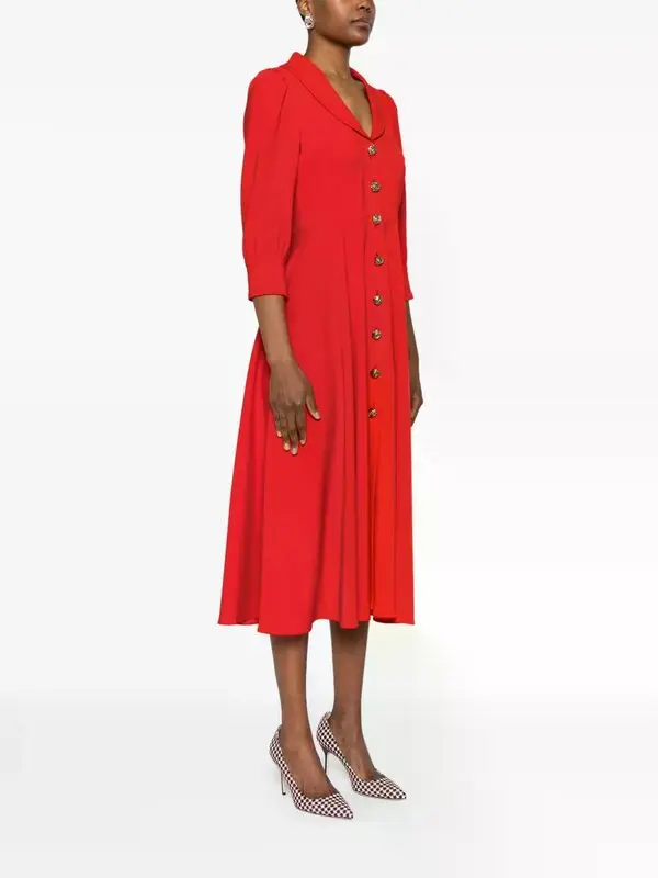 NISSA Button-down Midi Dress With V-neck And Buttoned Cuffs - Red