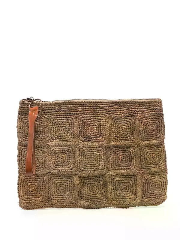 IBELIV Woven Raffia Clutch Bag With Leather Trim