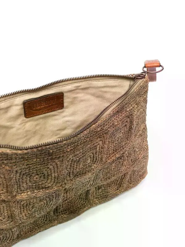IBELIV Woven Raffia Clutch Bag With Leather Trim