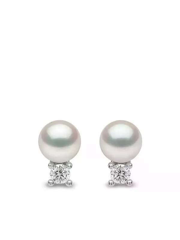 Yoko London 18kt White Gold Diamond And Pearl Stud Earrings - Silver