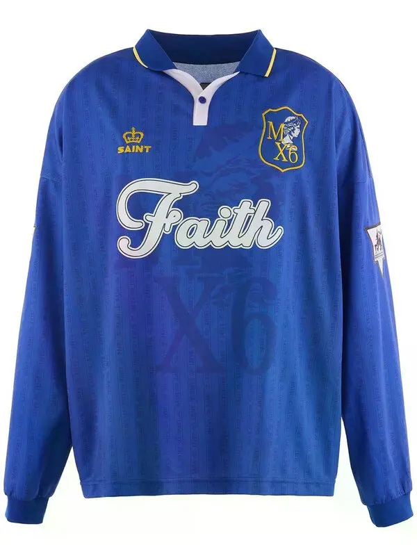 SAINT MXXXXXX Text Print Long Sleeve Polo Shirt - Blue